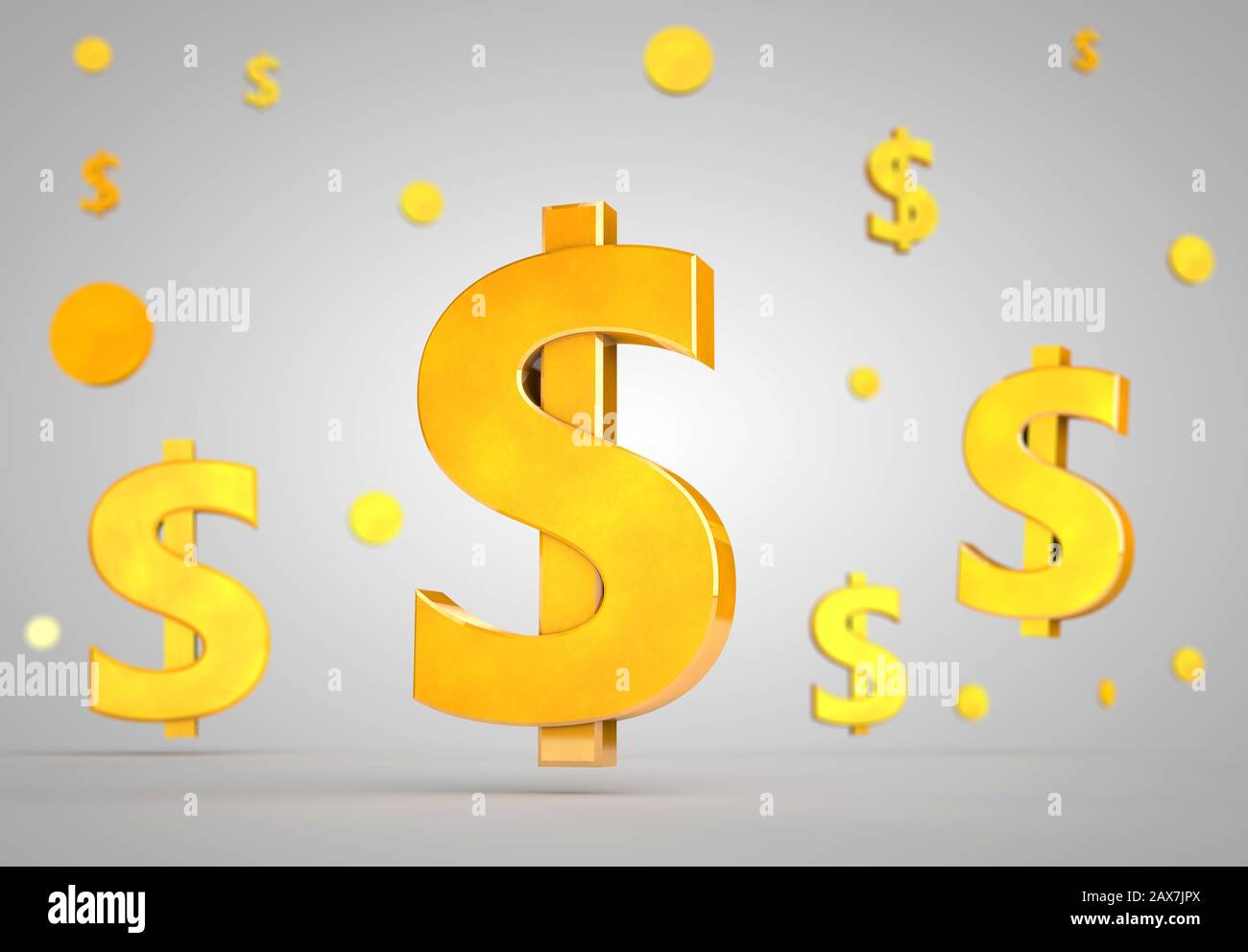 Golden dollar sign of different sizes. 3d render Stock Photo - Alamy