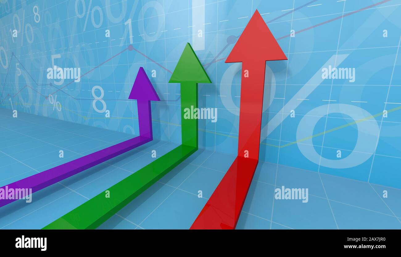Three multi-colored up arrows. 3d render Stock Photo - Alamy
