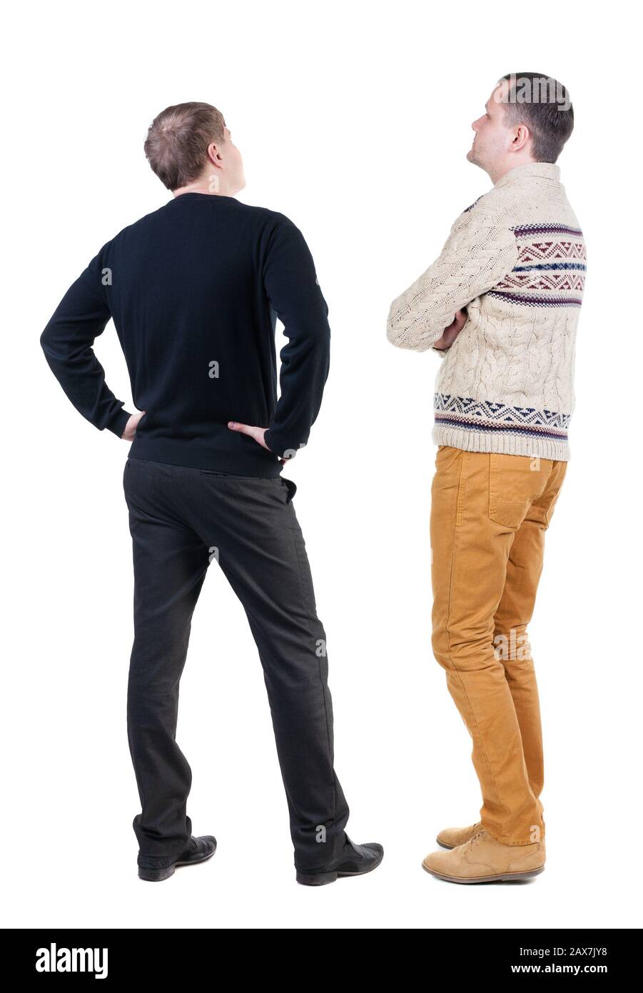 Back view of two man in sweater. Rear view people collection. backside ...