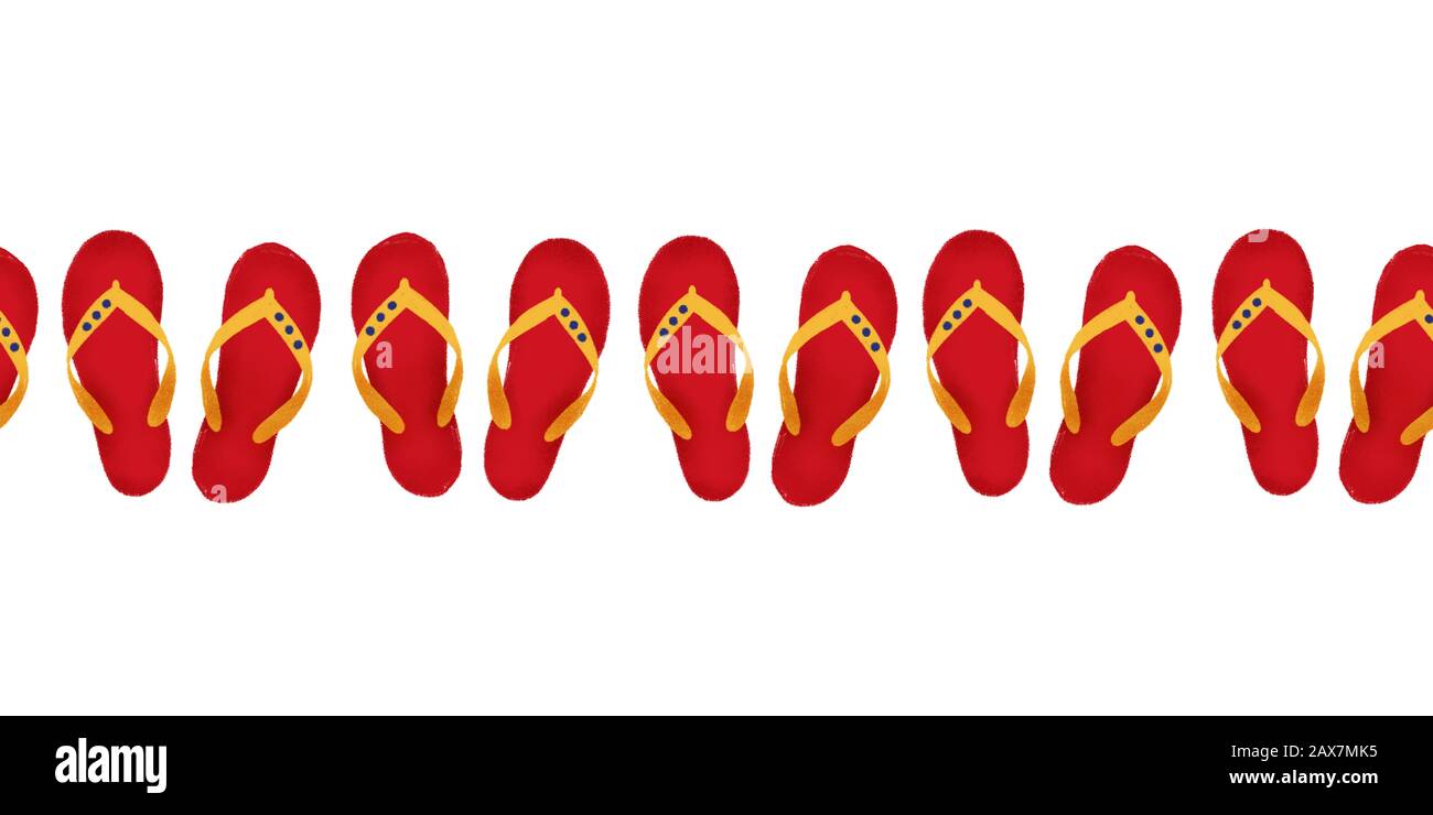 Flip flops red and yellow horizontal seamless border. Repeating pattern ...