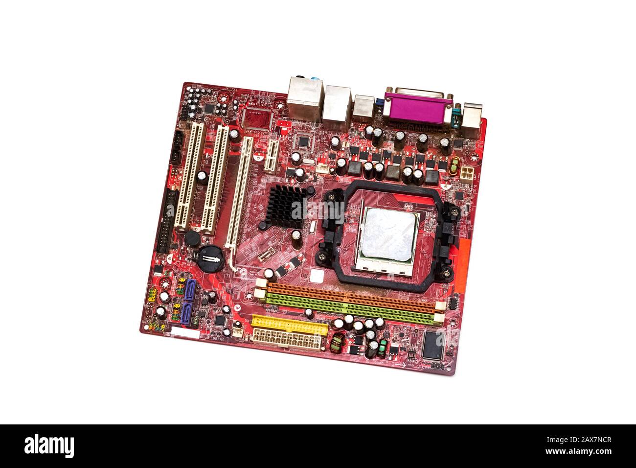 Red motherboard isolated on a white background close up Stock Photo - Alamy
