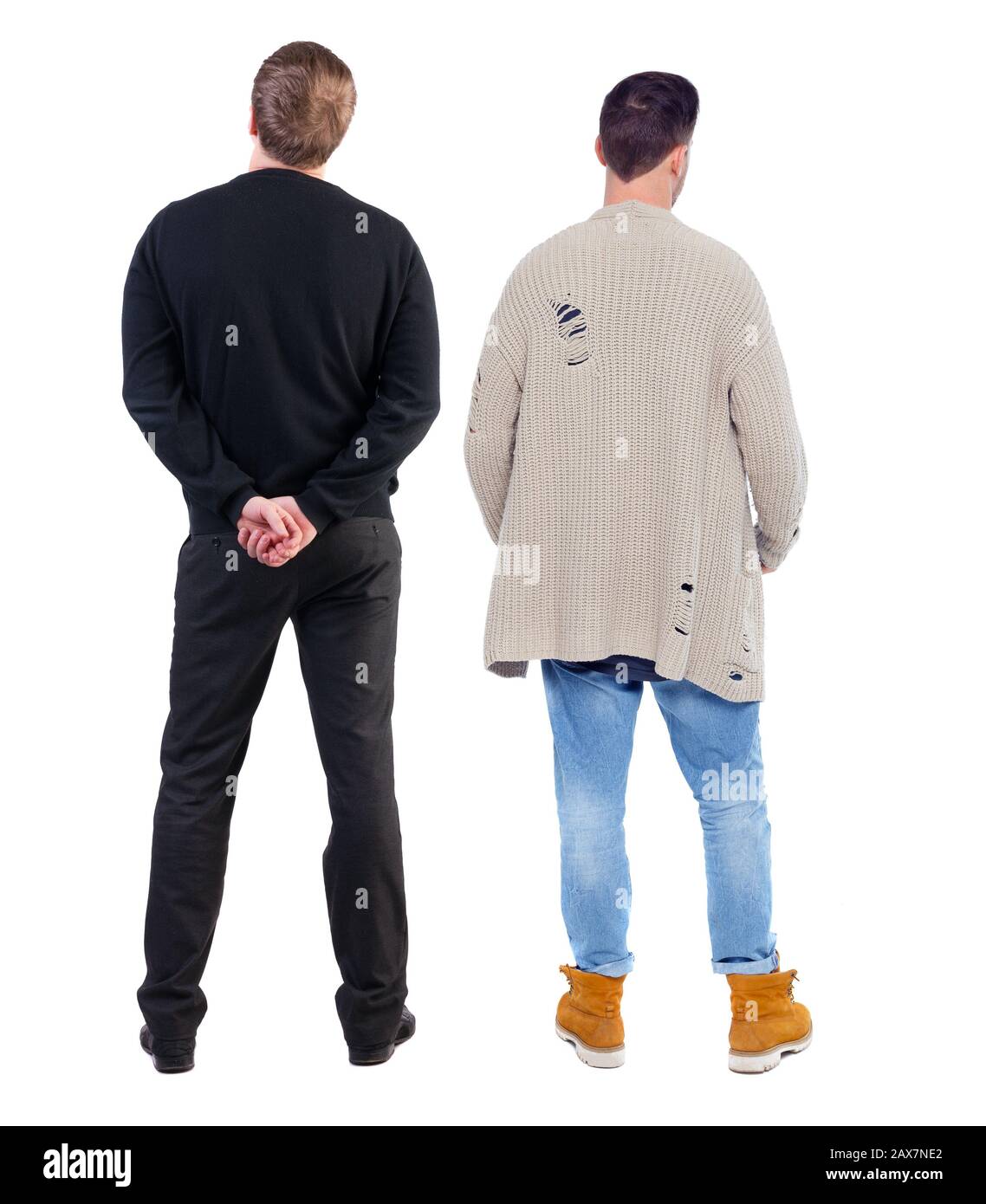 Back view of two man in sweater. Rear view people collection. backside ...