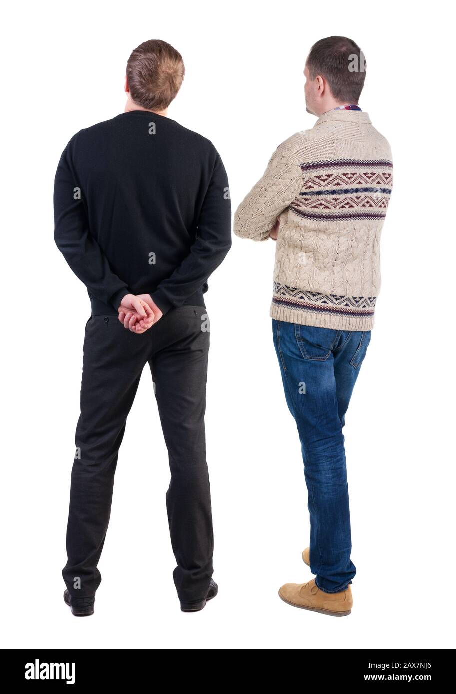 Back view of two man in sweater. Rear view people collection. backside ...
