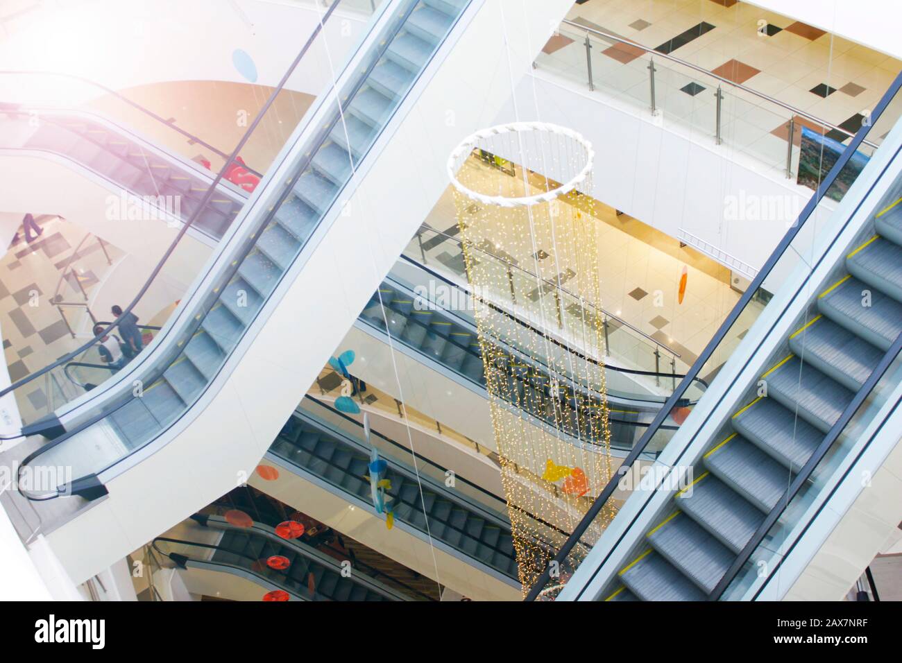 Modern shopping mall. Escalators in a shopping center. shopping mall ...