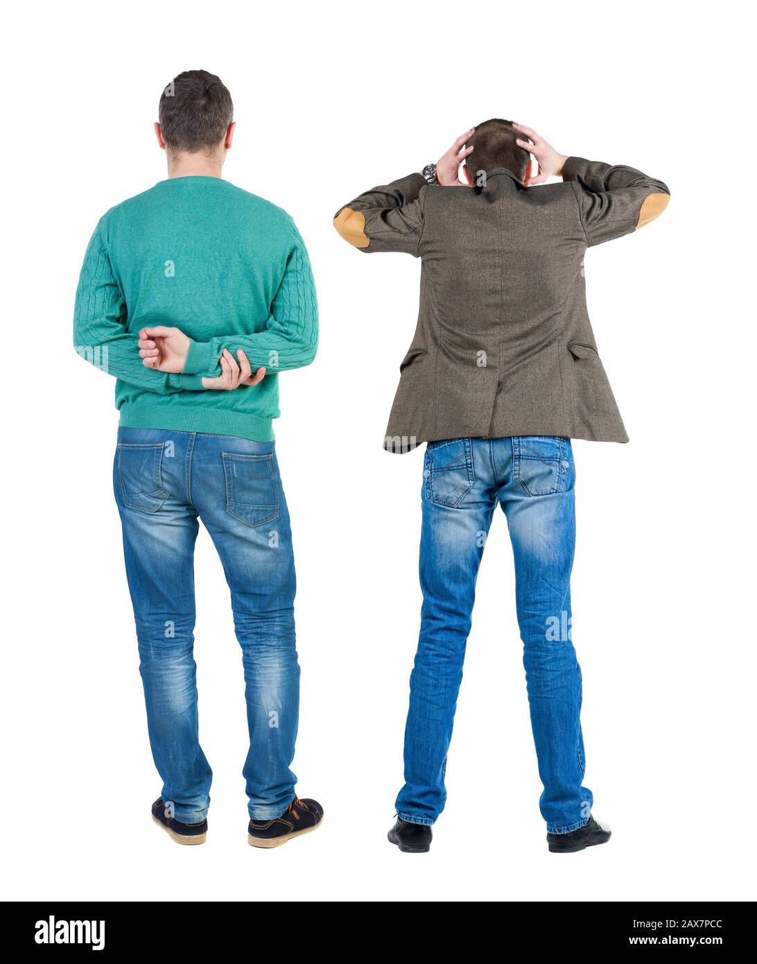 Back view of two man in sweater. Rear view people collection. backside ...
