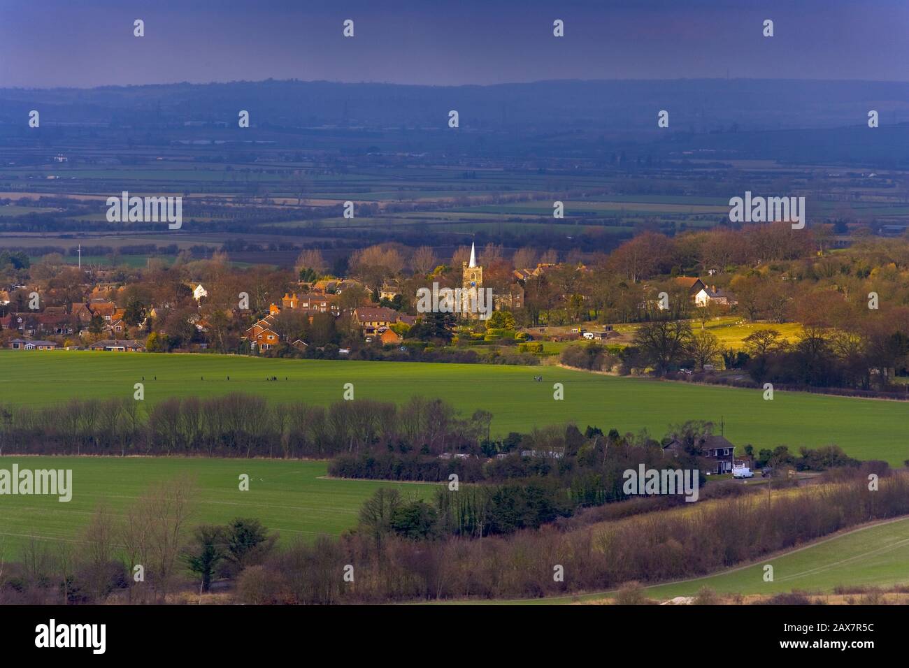 Ivinghoe Village and church from Pitstone Hill Buckinghamshire Stock ...