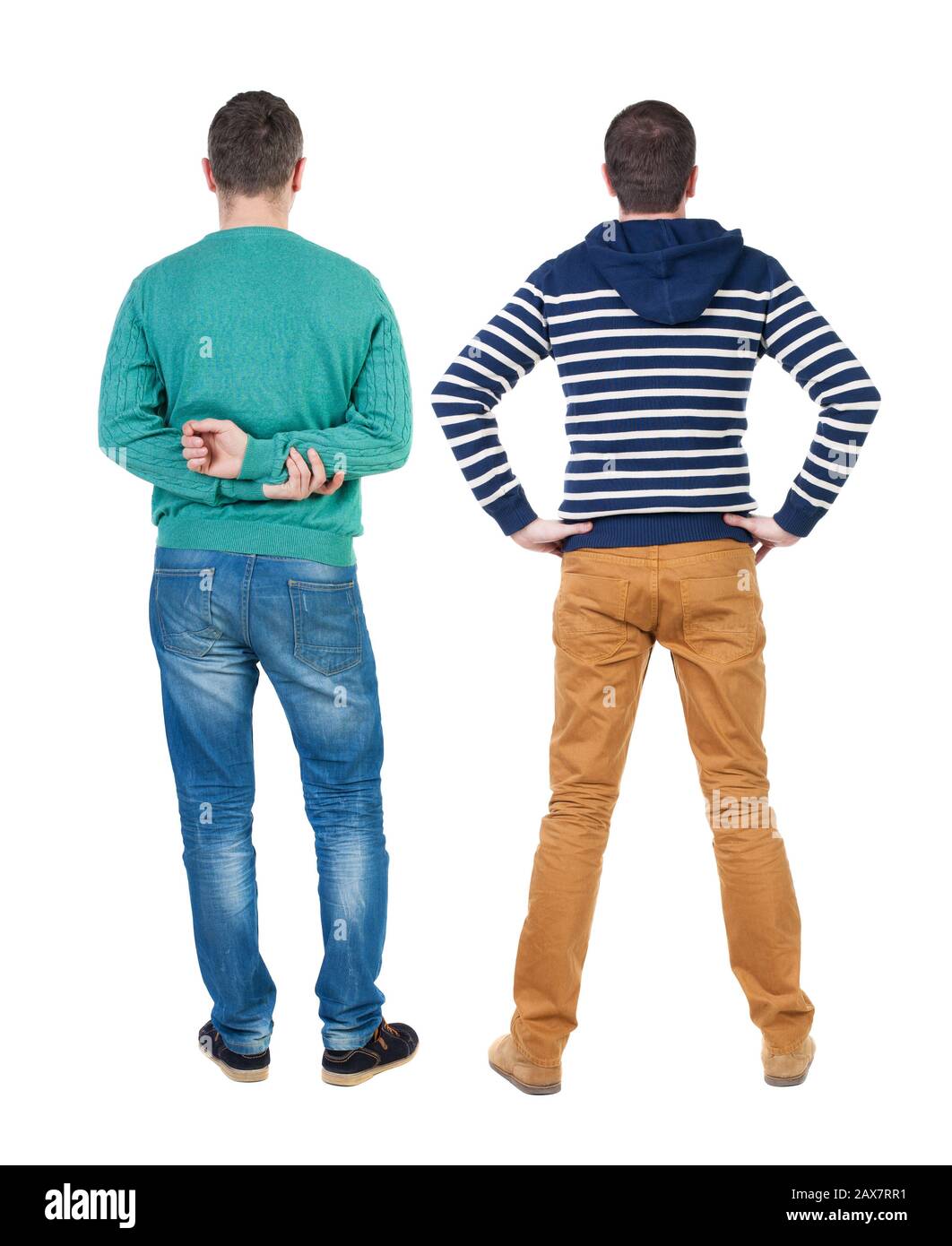 Back view of two man in sweater. Rear view people collection. backside ...