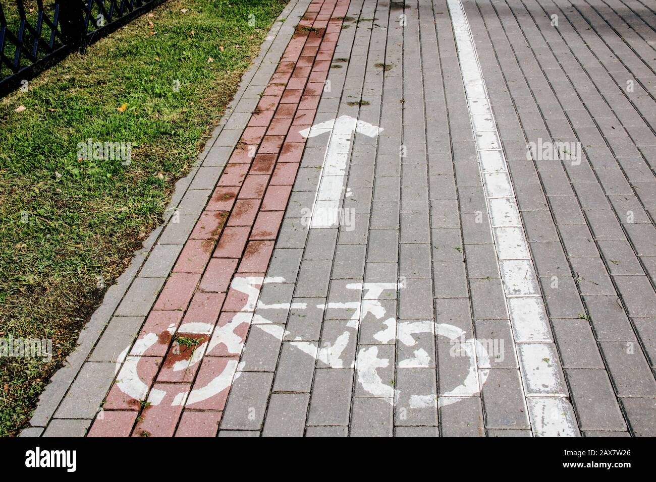 Bicycle path on the paving slab, active lifestyle and sport Stock Photo ...