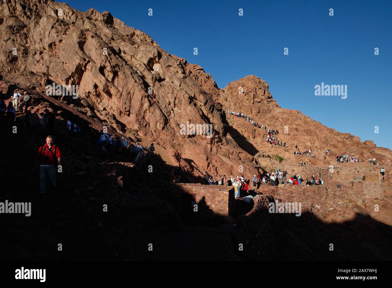 Tourists walk down the path on mount Sinai, Egypt Stock Photo - Alamy
