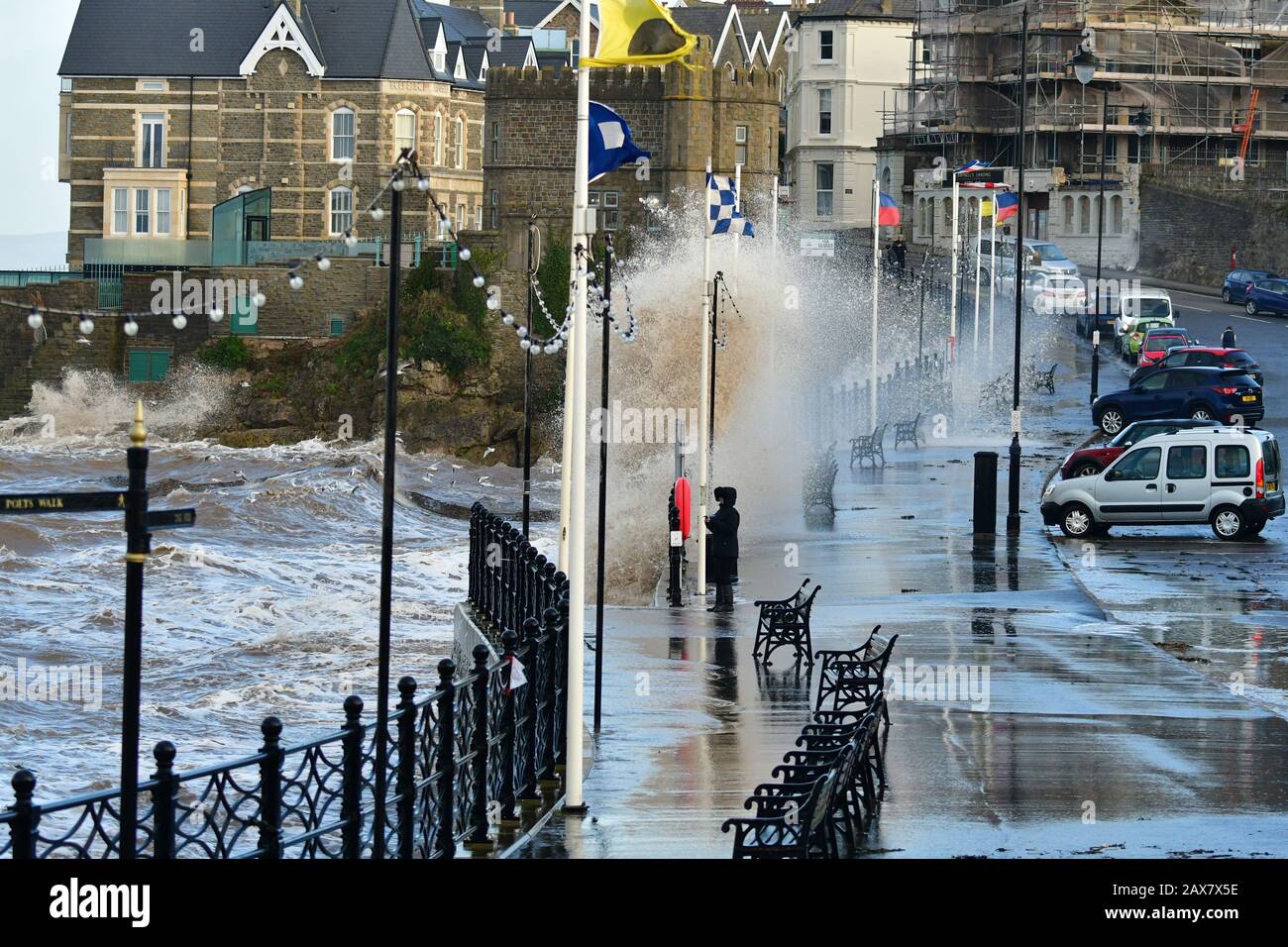 Clevedon, North Somerset. 11th Feb 2020. UK Weather. Huge waves crash ...