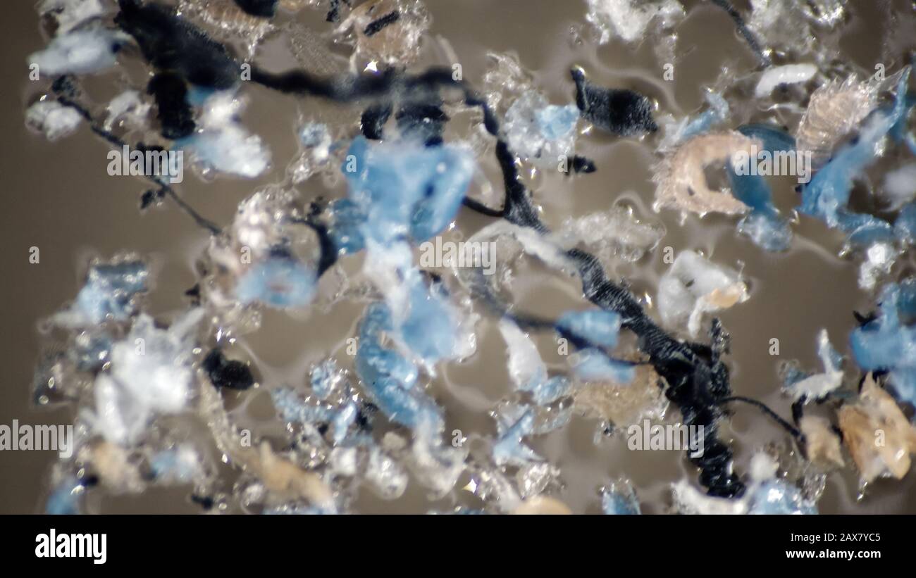 Plastic gets into water basin and gradually destroyed by waves and sun ...