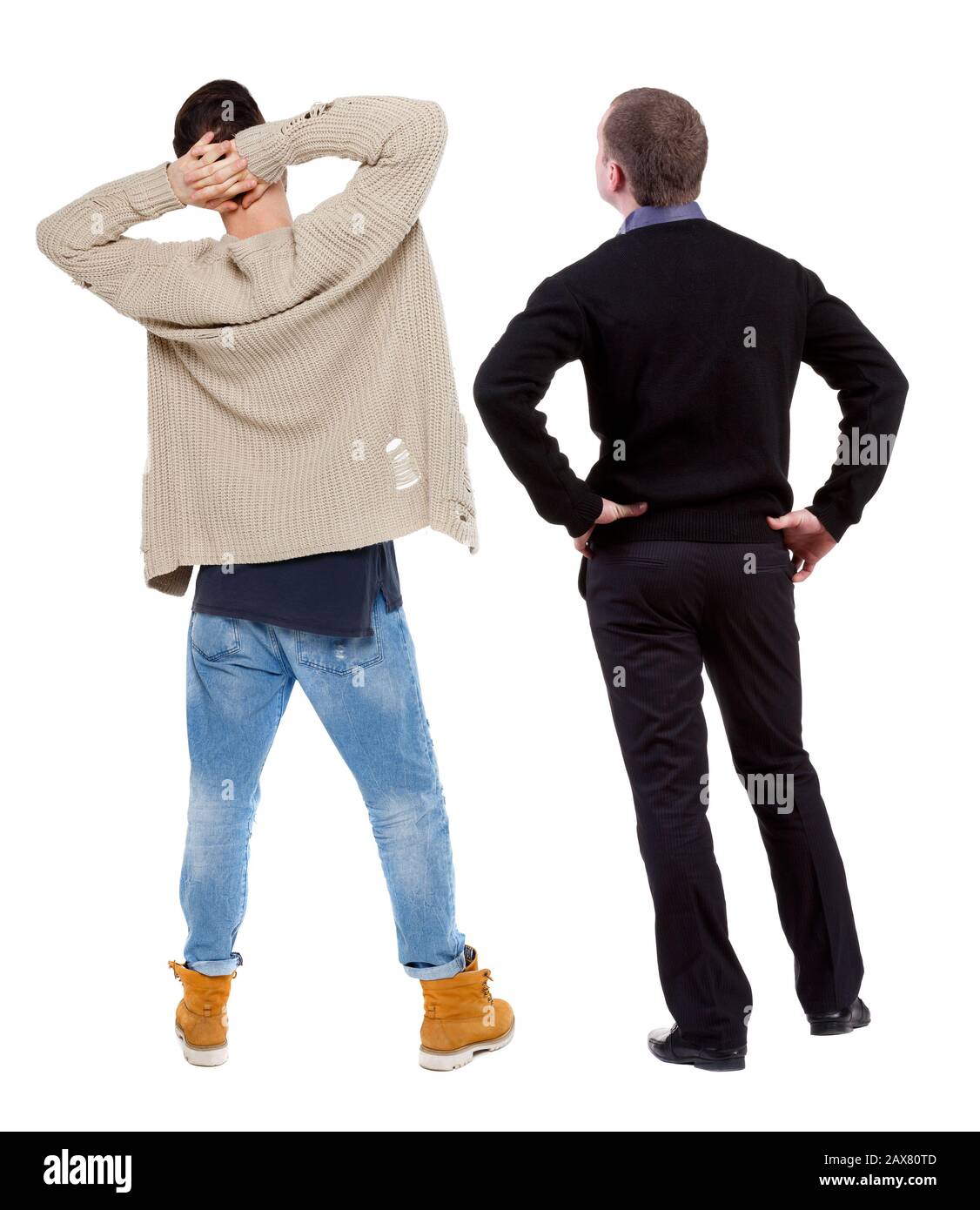 Back view of two man in sweater. Rear view people collection. backside ...