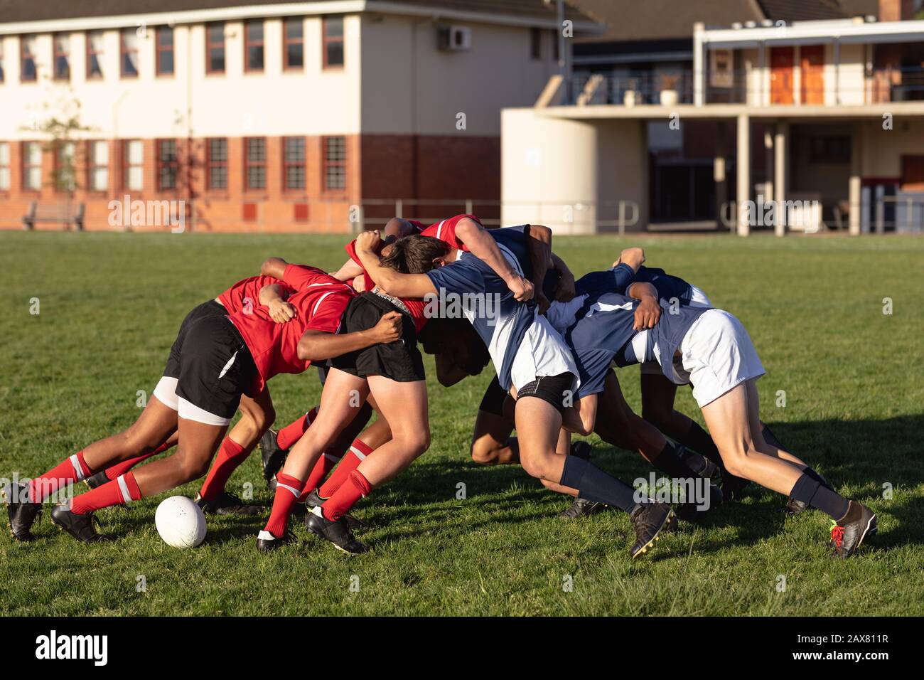 Rugby players playing rugby Stock Photo - Alamy