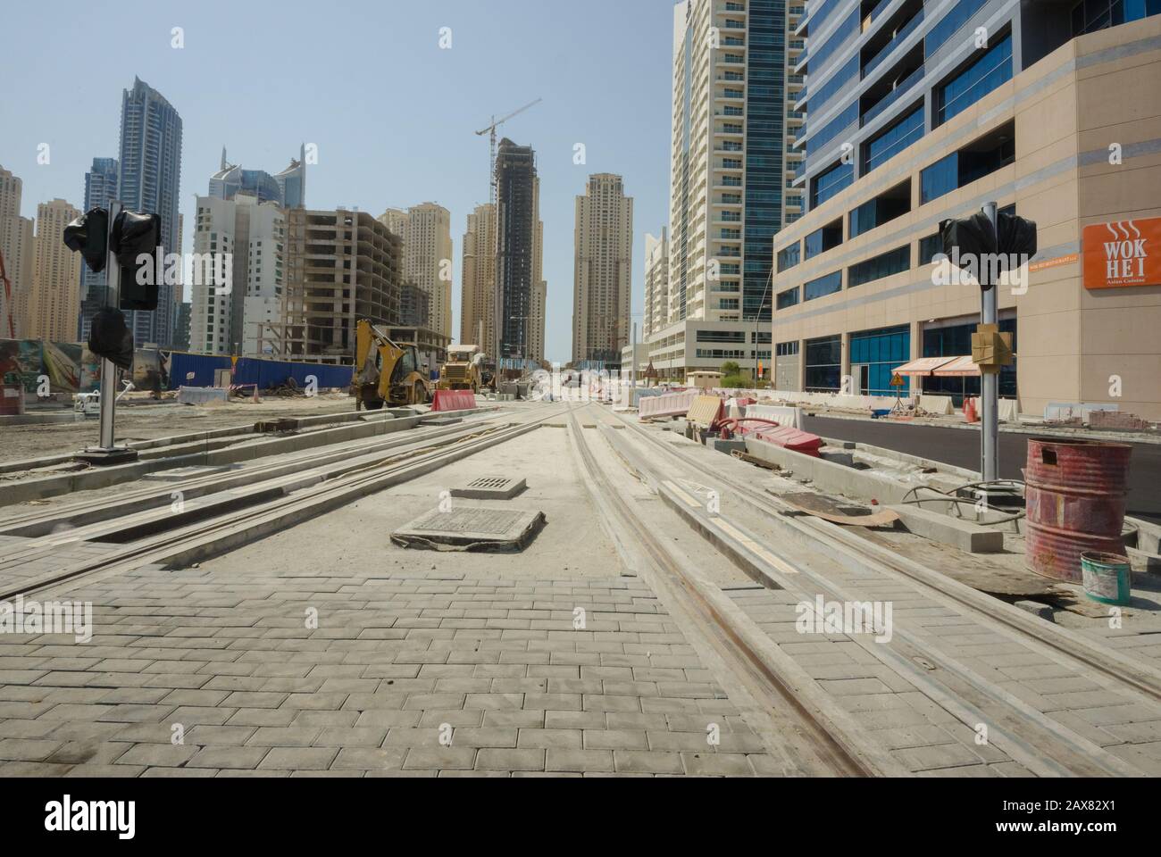 Dubai Tram track construction in Marina, Dubai, UAE Stock Photo - Alamy