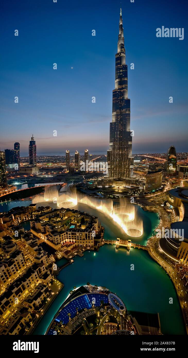Dubai Skyline with Burj Khalifa, Panorama Stock Photo - Alamy