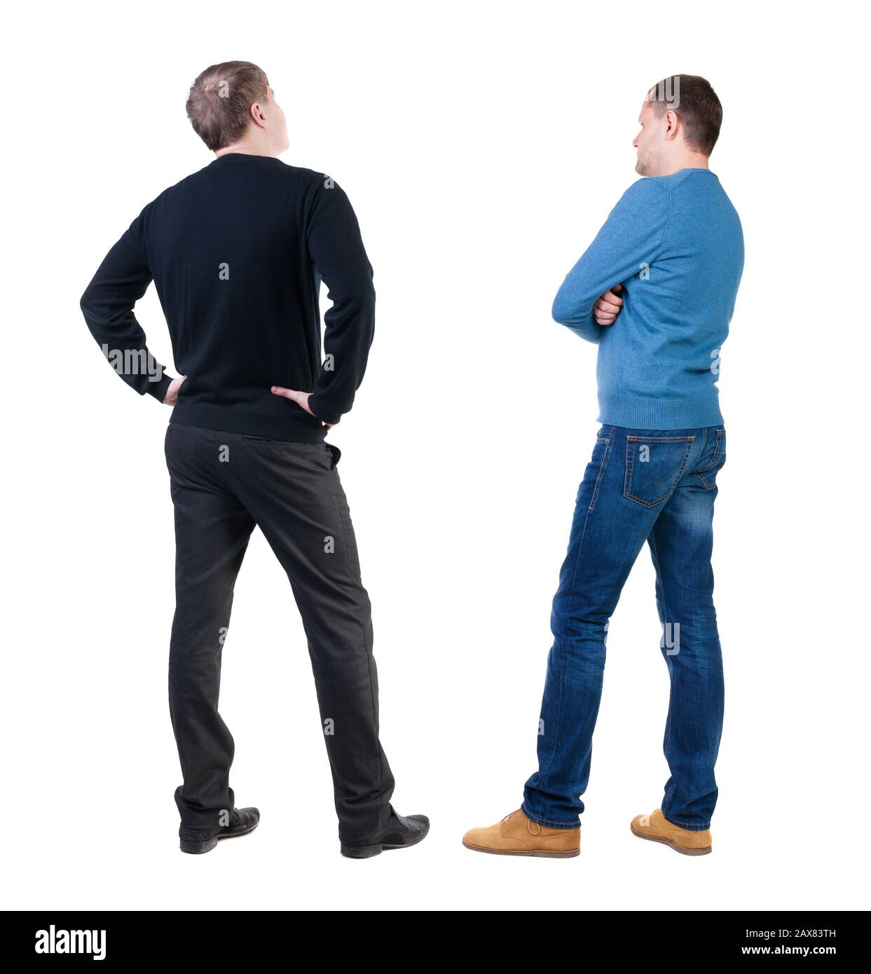 Back view of two man in sweater. Rear view people collection. backside ...