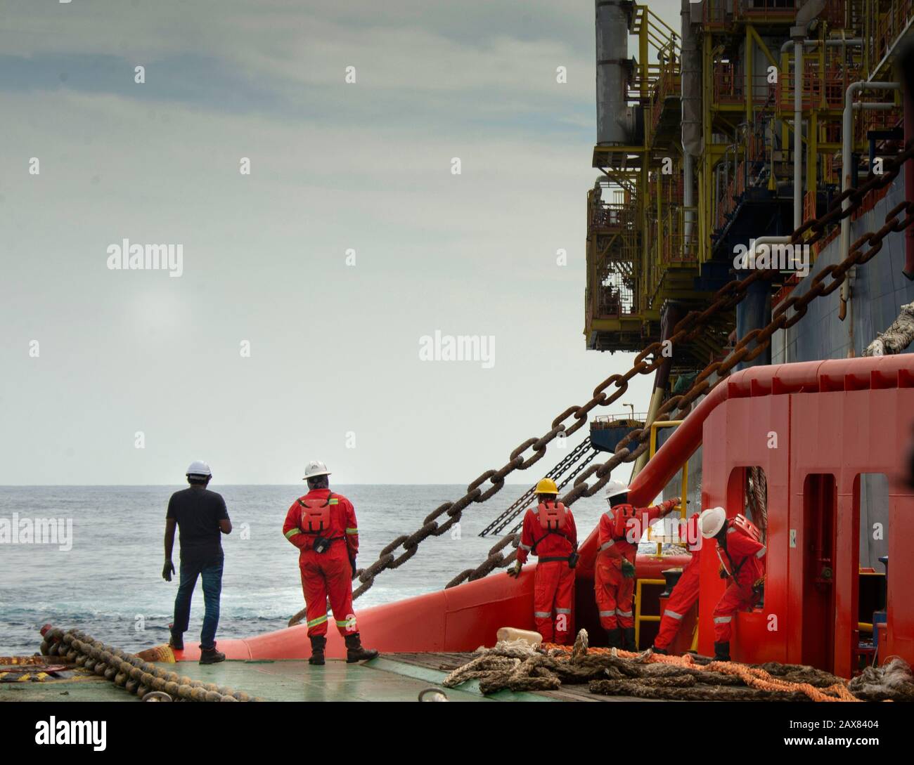 marine crew commencing work on deck for anchor handling operation Stock ...