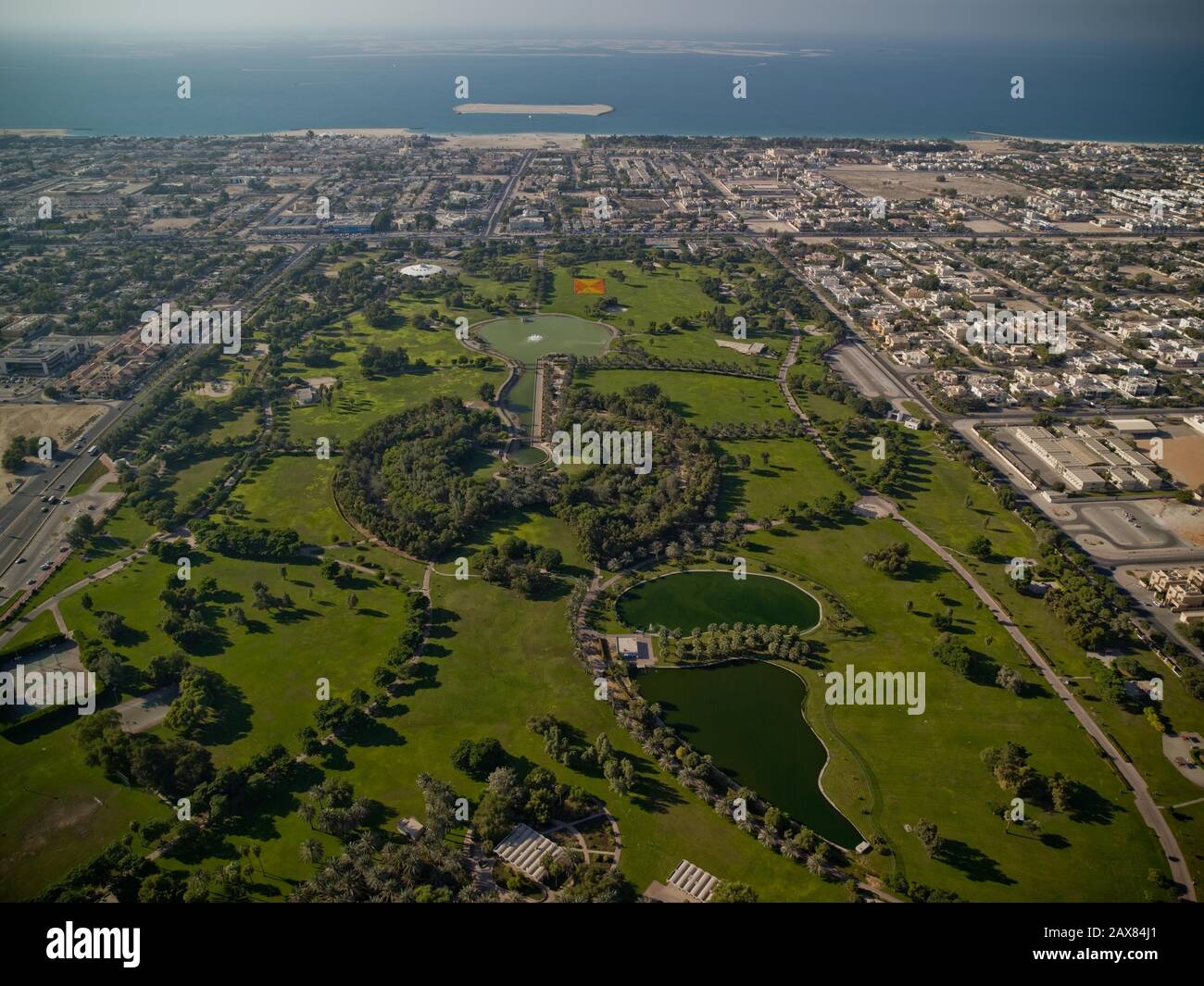 Safa Park in Dubai with The World in background, UAE Stock Photo - Alamy