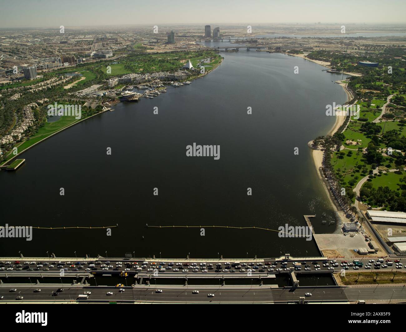 Dubai Creek with Garhoud Bridge, Dubai, UAE Stock Photo - Alamy