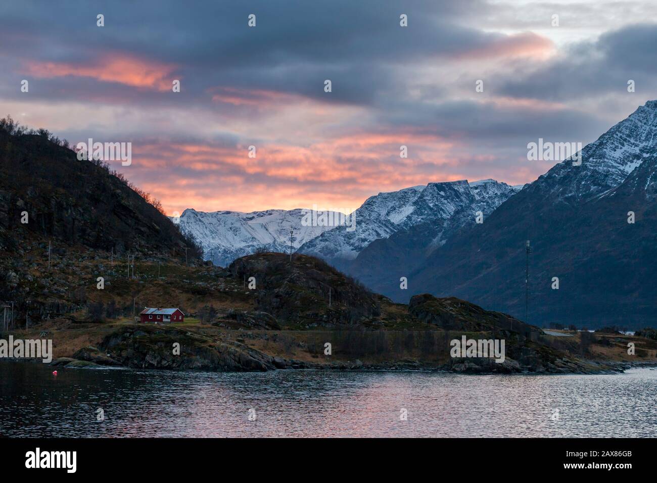 Sunset over Øksfjorden, Loppa Municipality, Vest-Finnmark, Northern ...