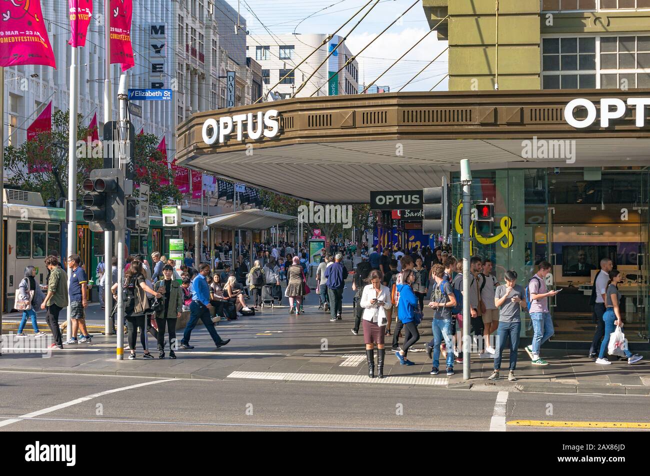 Melbourne, Australia - April 4, 2017: People waiting for green traffic ...