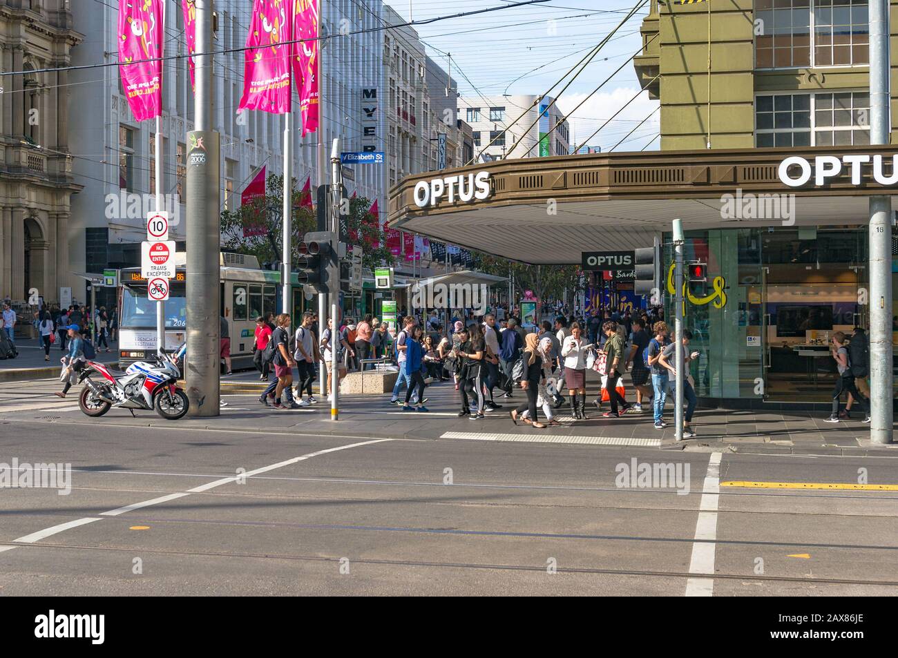 Melbourne, Australia - April 4, 2017: Optus branch on corner Elizabeth ...