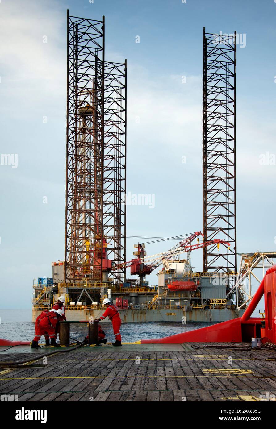 marine crew commencing work on deck for anchor handling operation Stock ...