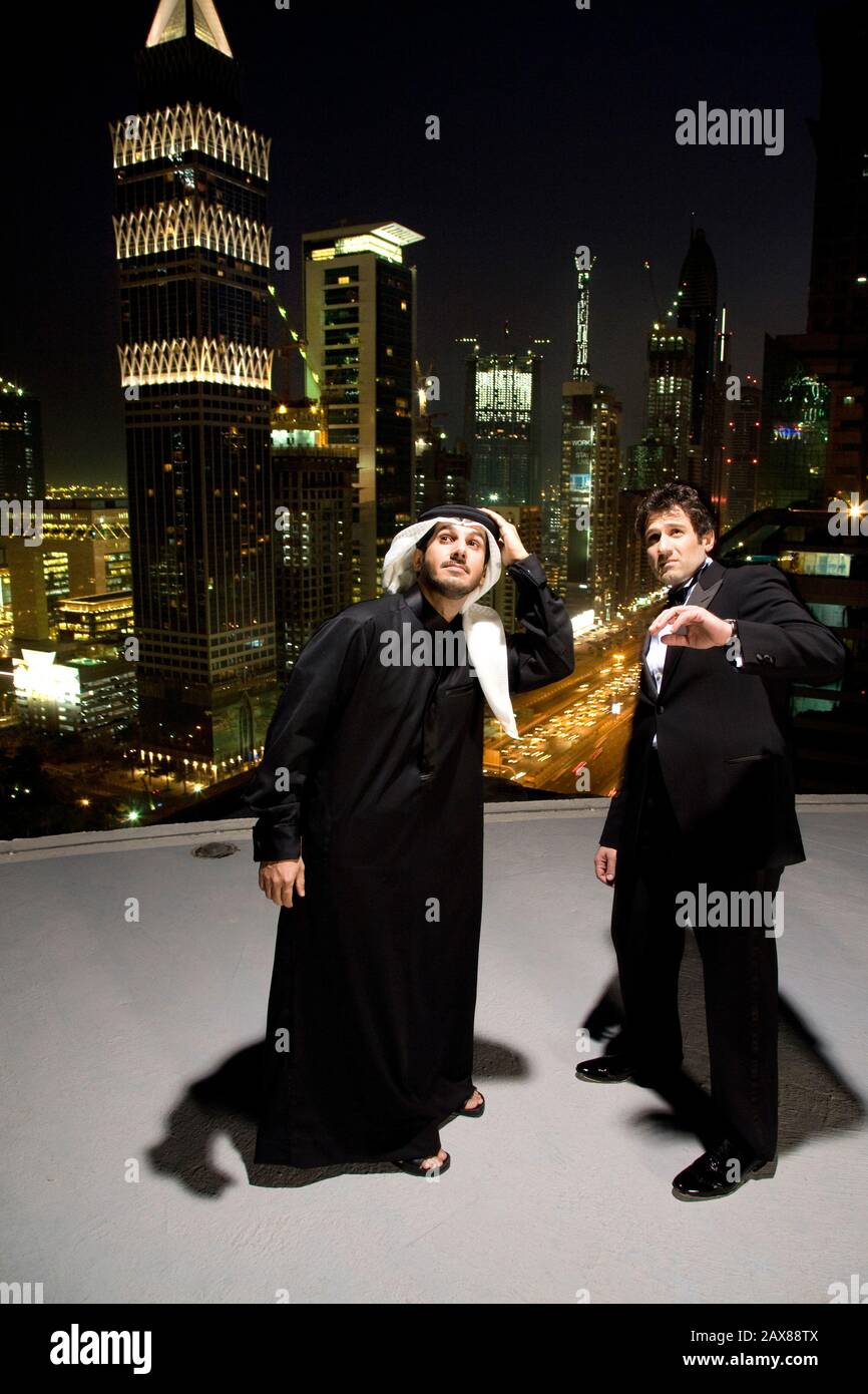 Abdullatif al Sayegh and Patrick Samaha on a helipad, Dubai, UAE Stock ...
