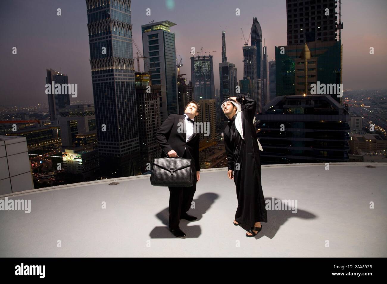 Abdullatif al Sayegh and Patrick Samaha on a helipad, Dubai, UAE Stock ...