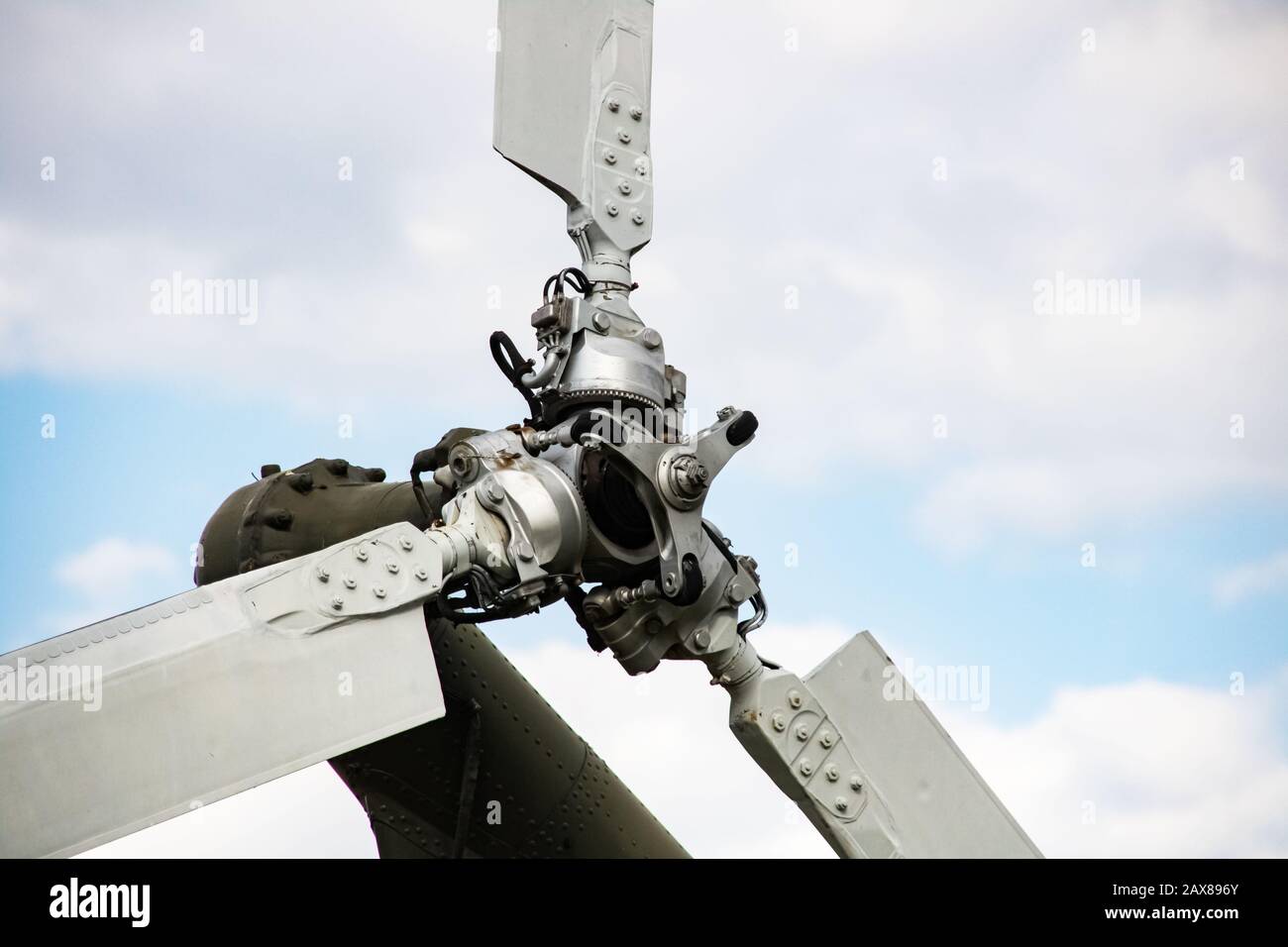 Helicopter propeller mechanism closeup on sky background Stock Photo ...