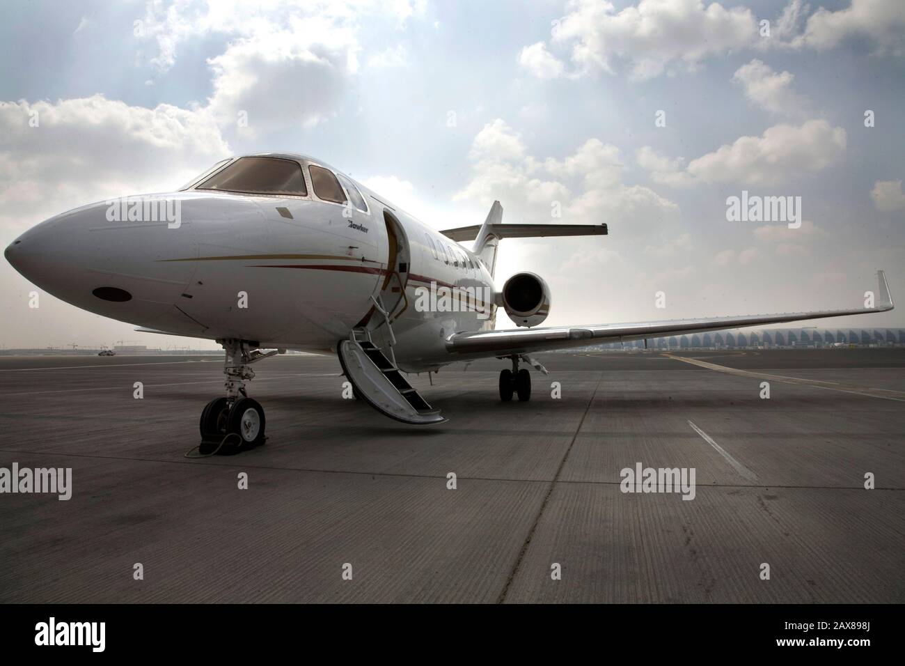 A leer jet waits for it's guest to board the plane at the Dubai airport ...