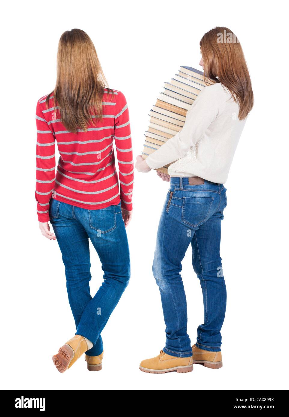 Back view of two woman in sweater. beautiful friendly girl and guy ...