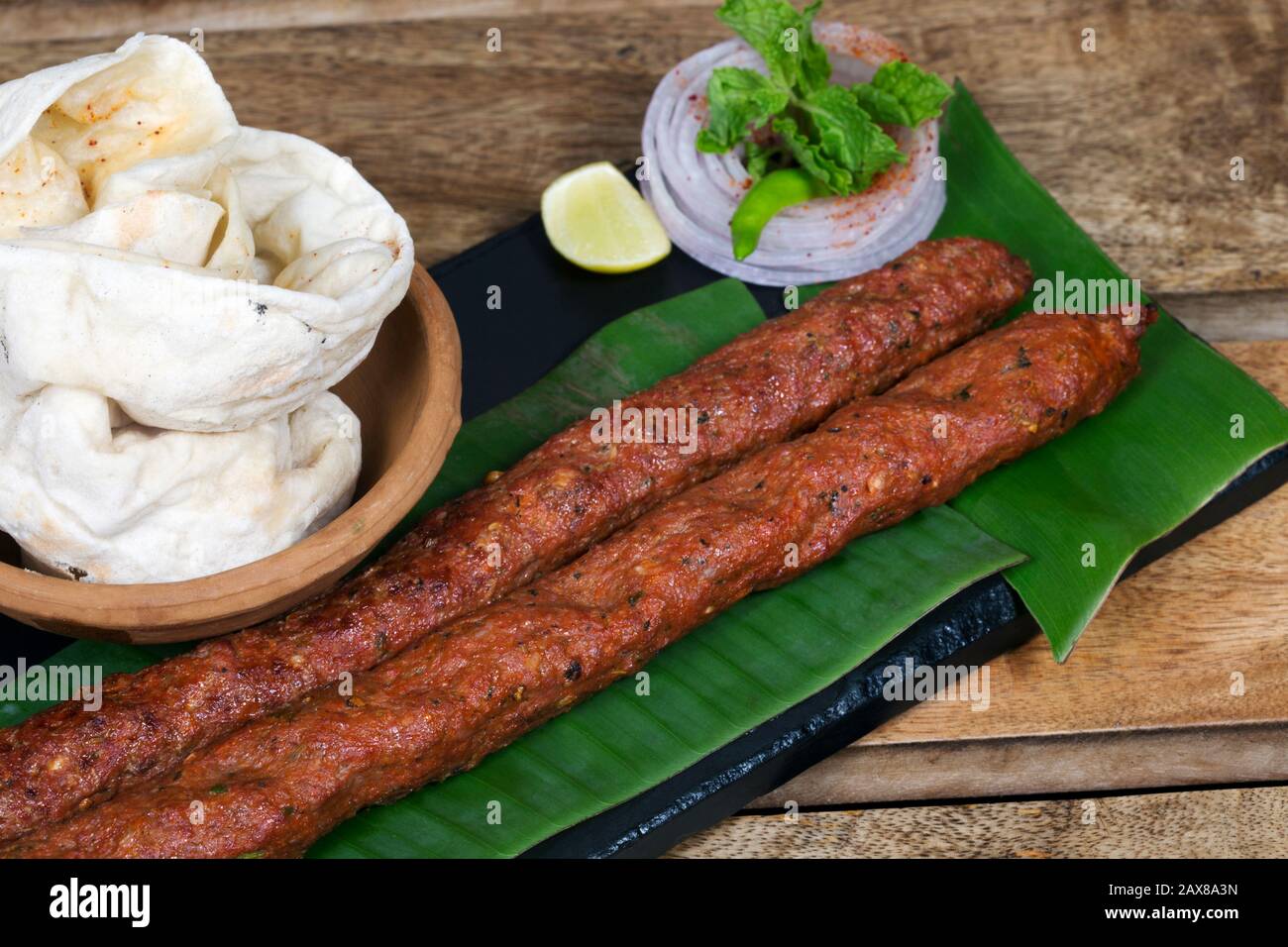 The Nizam Hyderabadi Seekh Kebab with roomali roti Stock Photo - Alamy