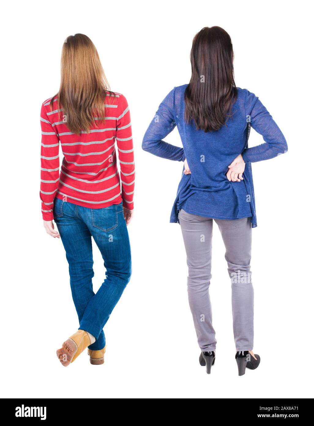 Back view of two woman in sweater. beautiful friendly girl and guy ...