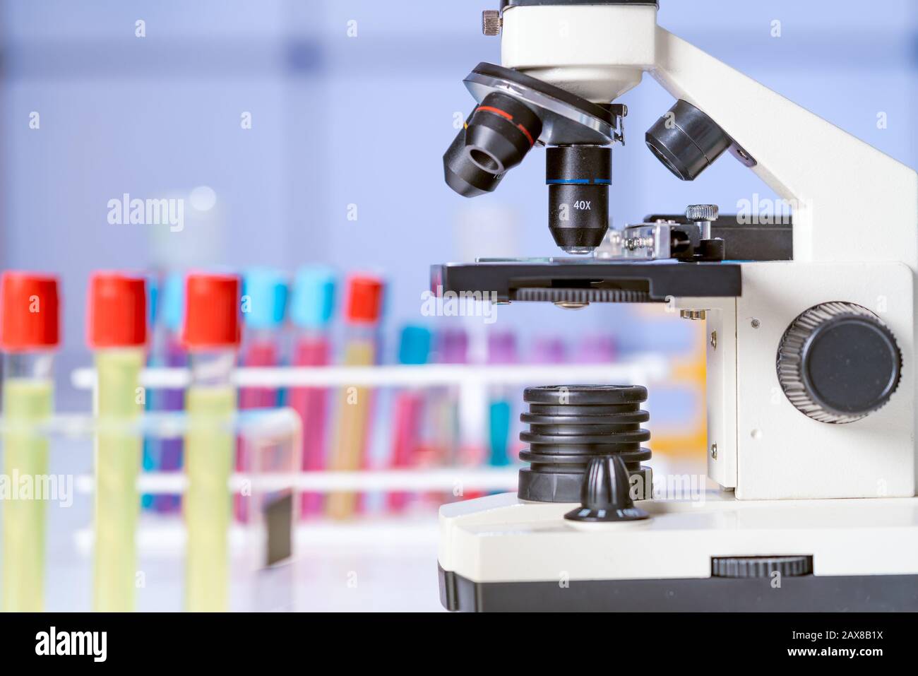 Test tubes and flasks and microscope in a chemical laboratory Stock ...