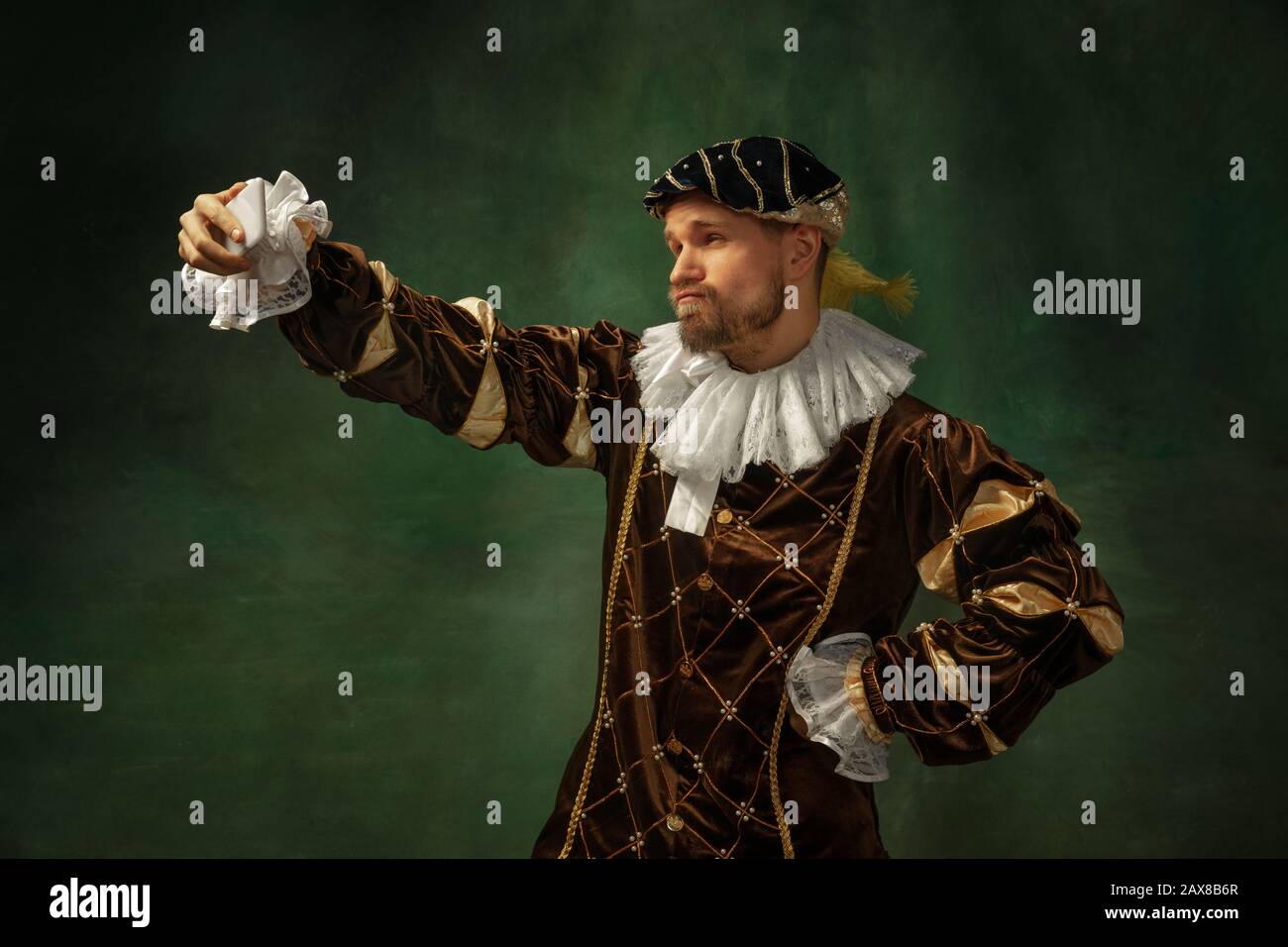 King's self-portrait. Portrait of medieval young man in vintage ...