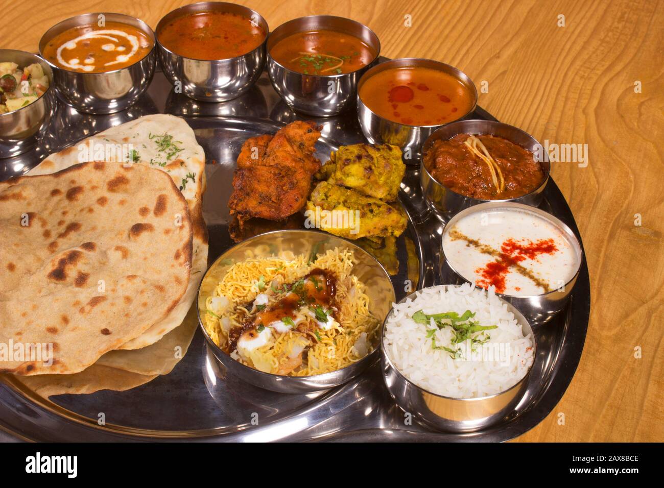 Mutton Thali with vegetables, rice and rotis Stock Photo - Alamy