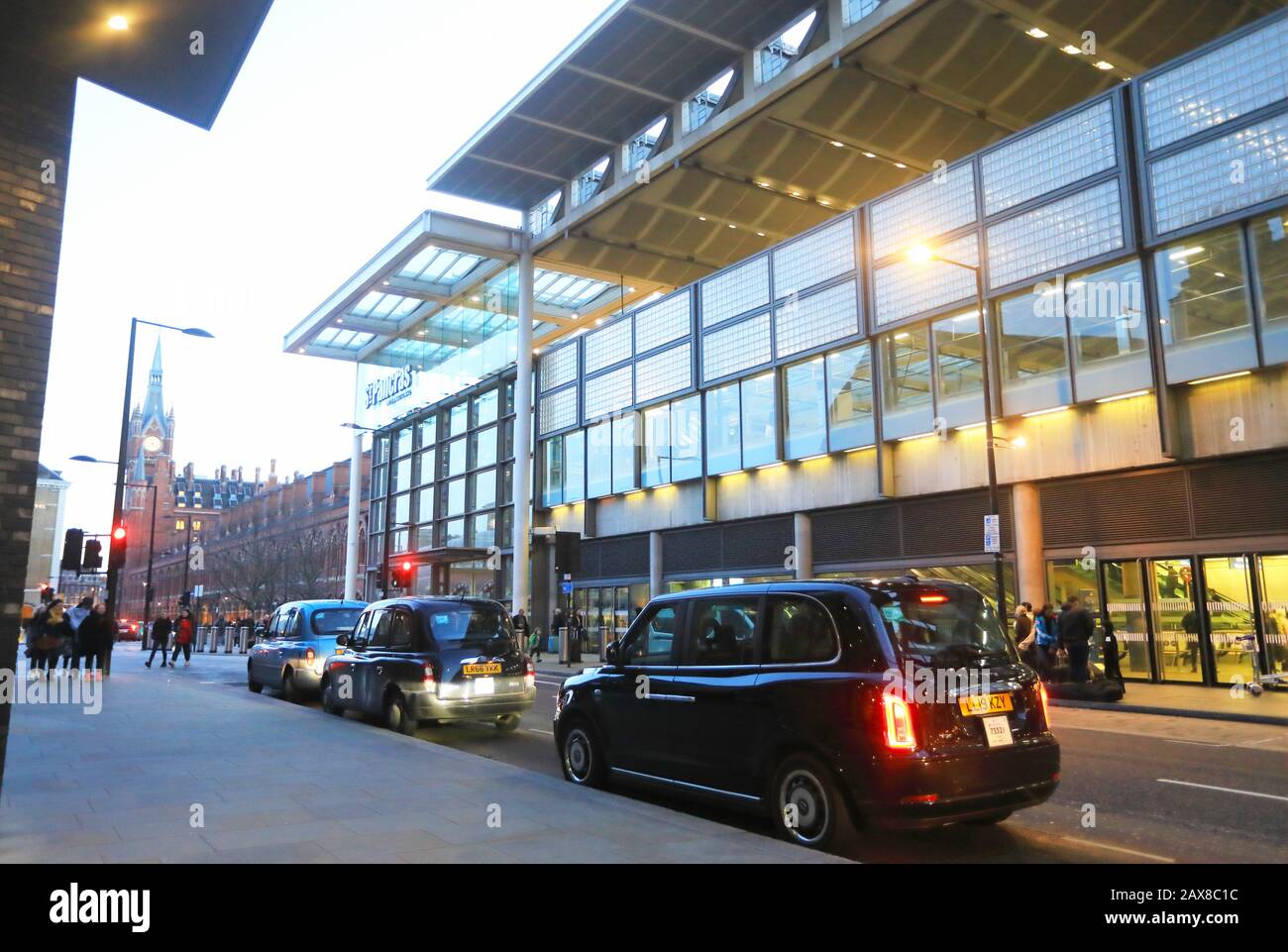 St Pancras station on Pancras Road, at dusk, in north London, UK Stock ...
