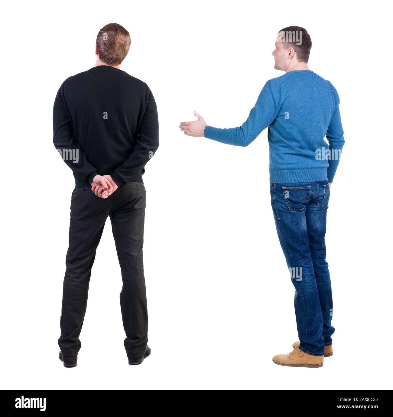 Back view of two man in sweater. Rear view people collection. backside ...