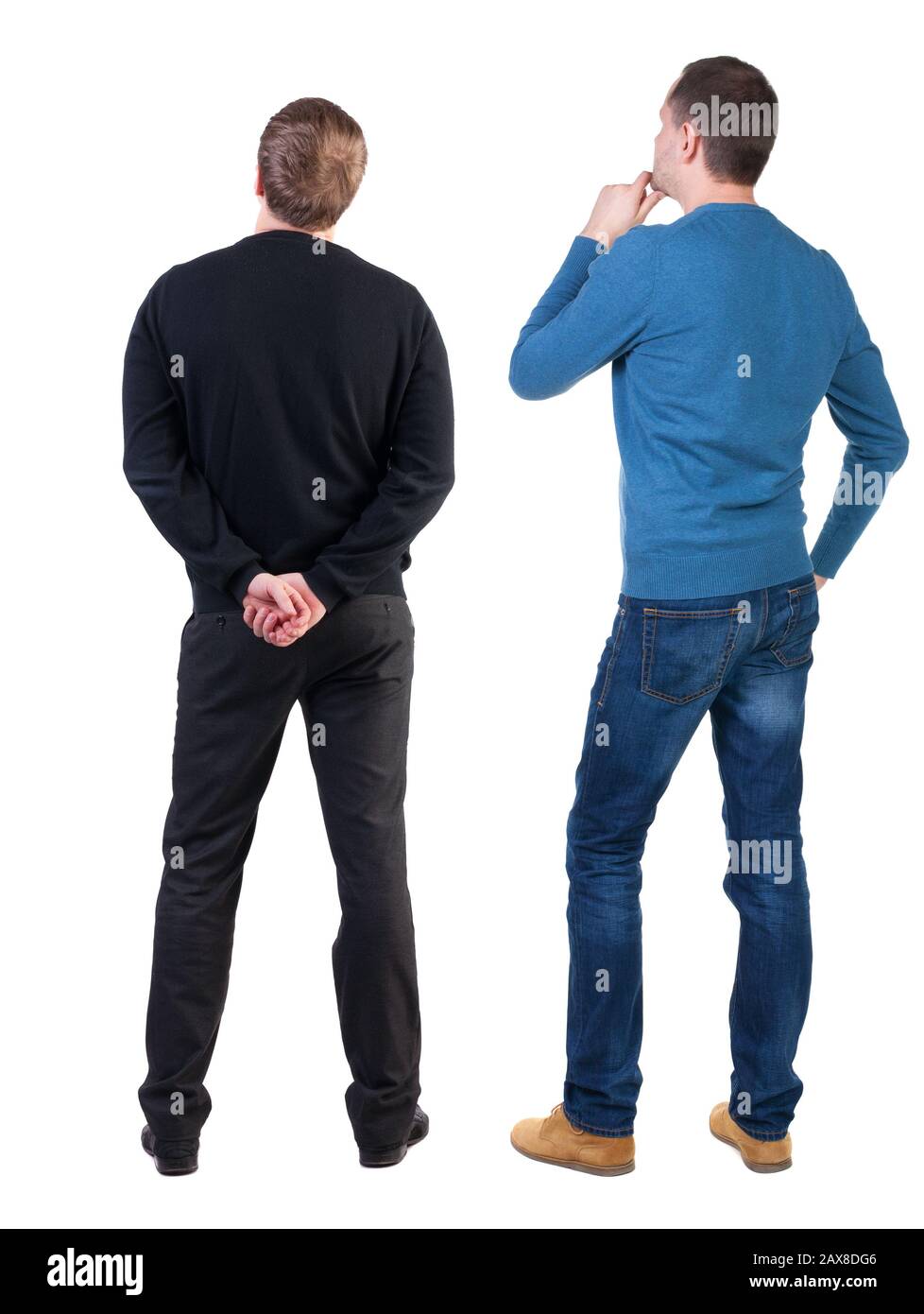 Back view of two man in sweater. Rear view people collection. backside ...