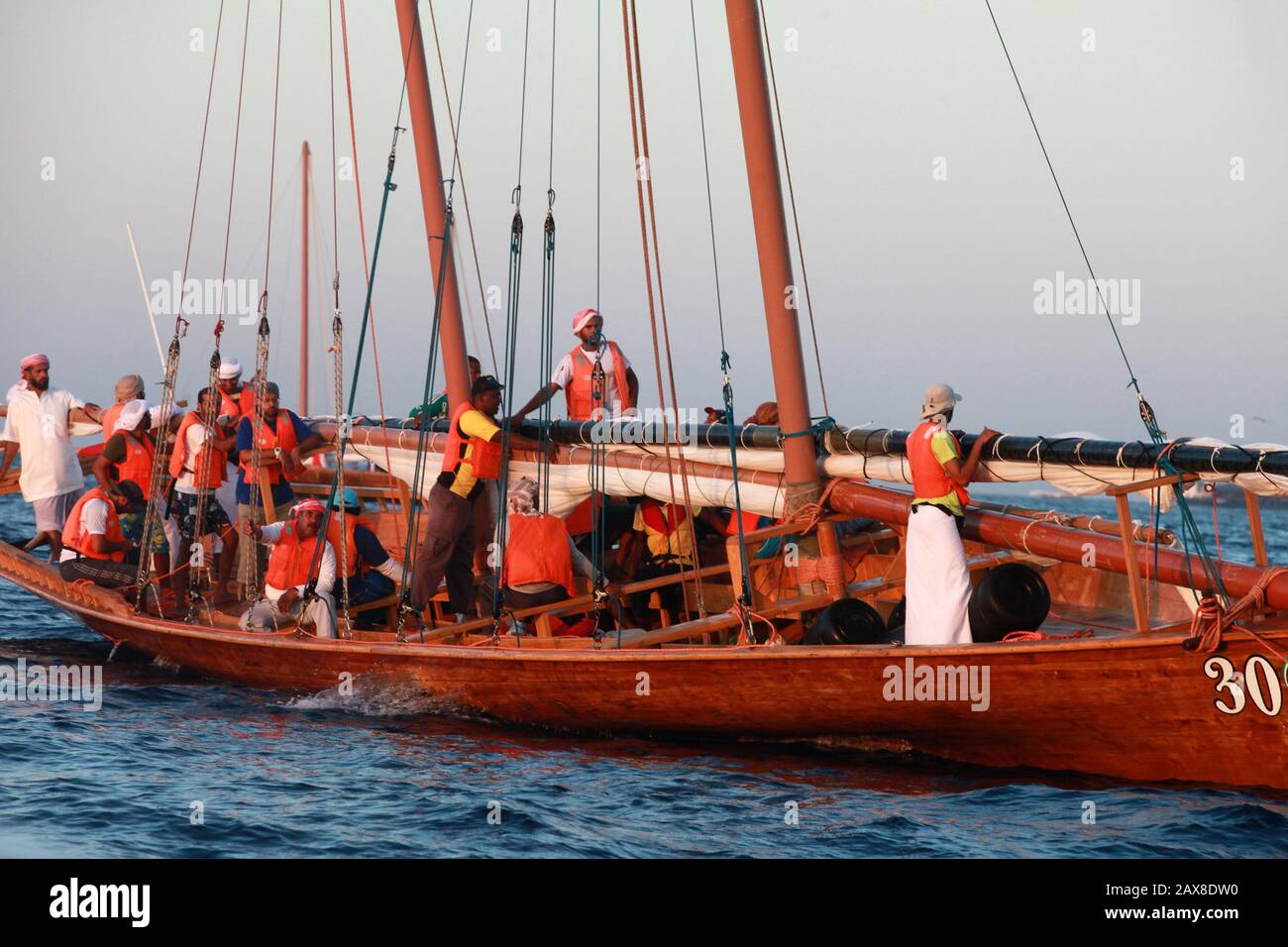 Crew on a dhow during the annual Al Gaffal race, Dubai, UAE Stock Photo ...