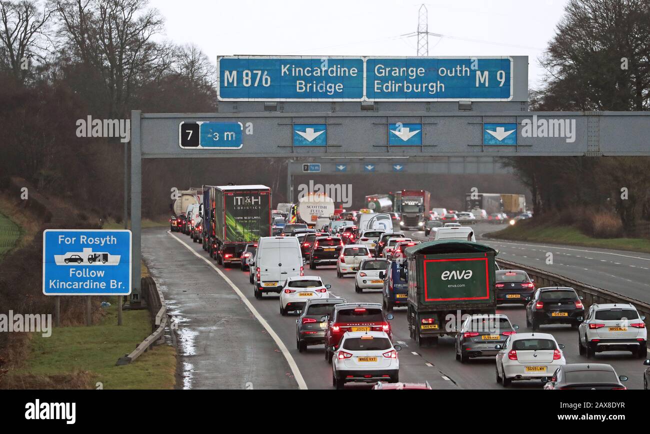 Queuing traffic at the M876 M9 junction in Scotland as traffic heads to ...