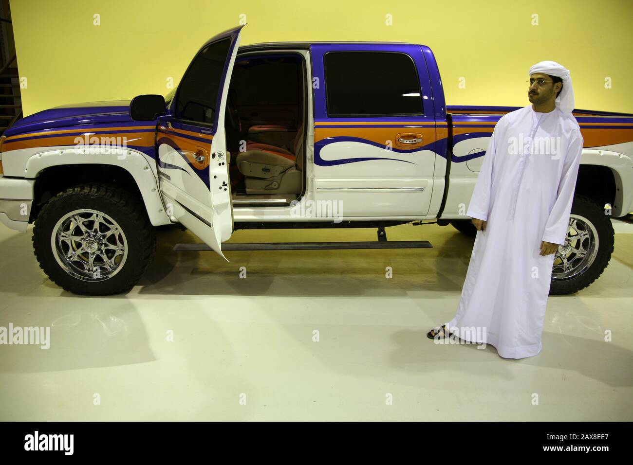 Sheikh Marwan Bin Rashid Al Mualla standing next to his Chevy Stock ...