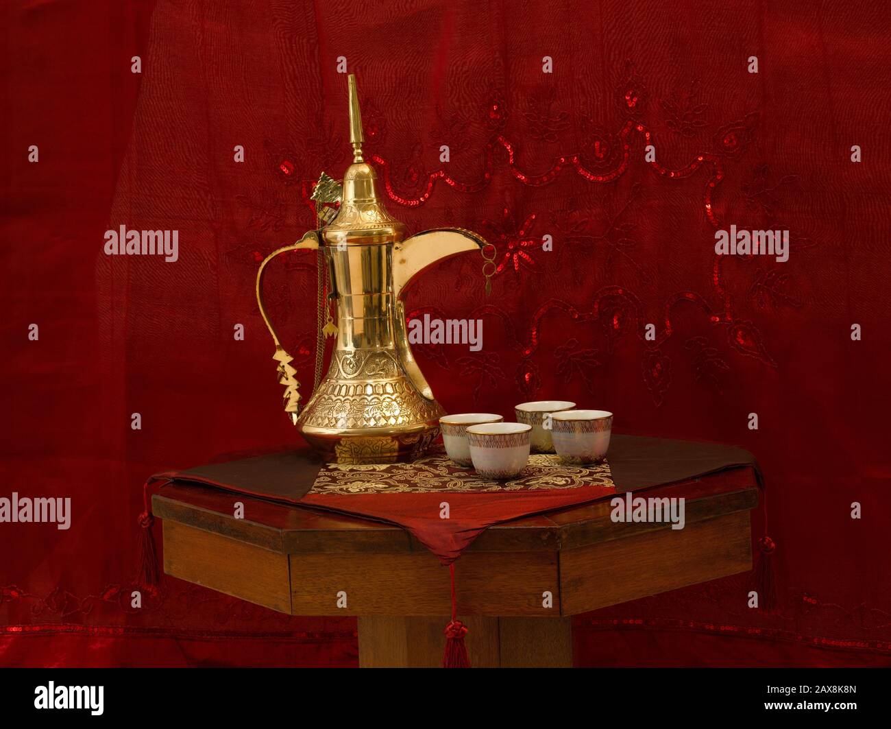 After meal Arabian delicacies, dates & Gawa (Arabian coffee Stock Photo ...