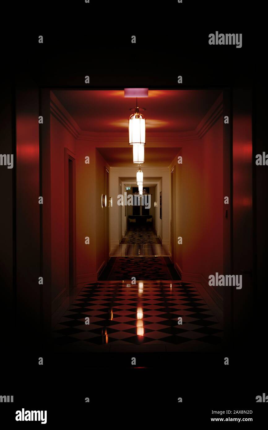 Dark hotel corridor hi-res stock photography and images - Alamy