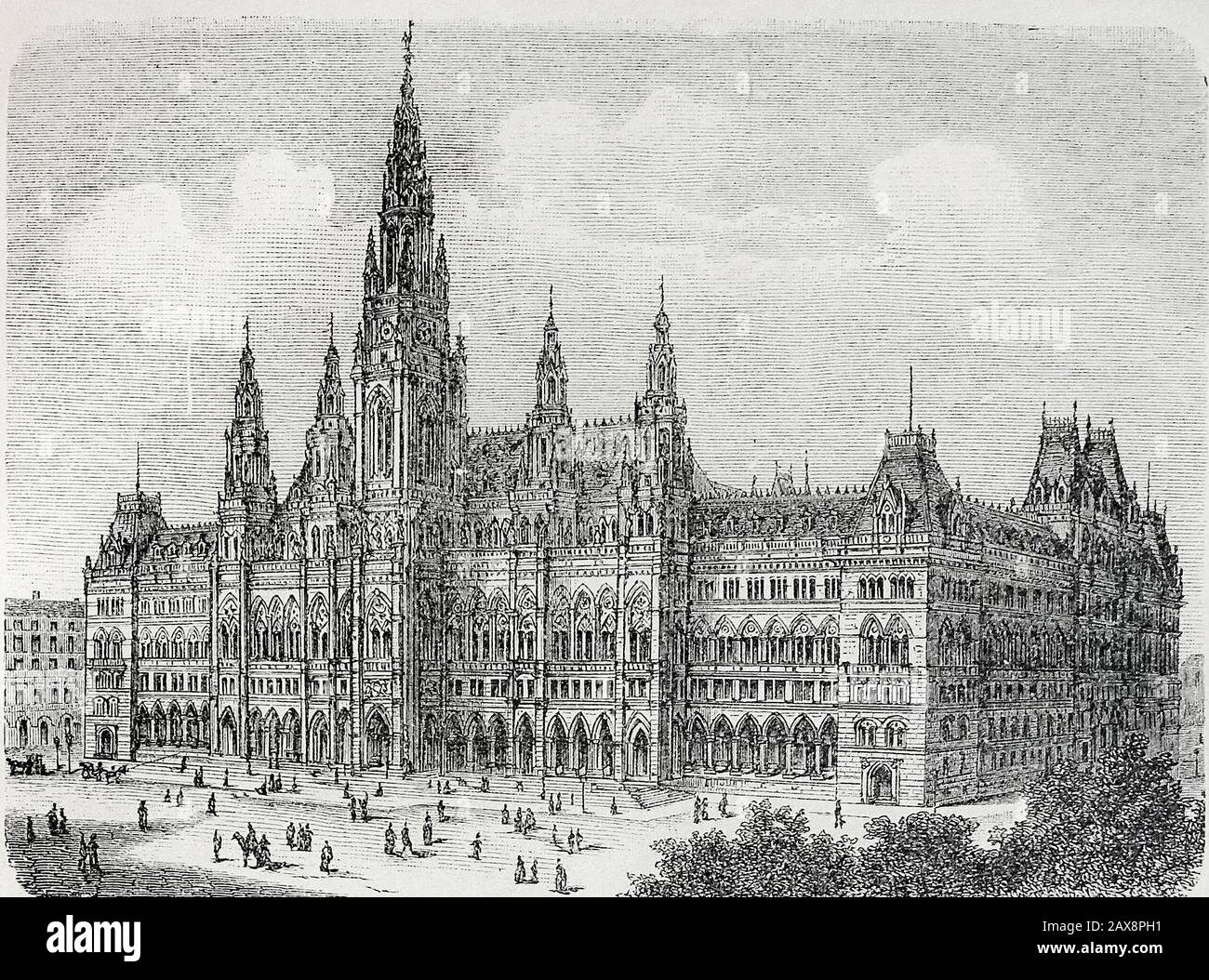 Town Hall in Vienna. Engraving of the 19th century Stock Photo - Alamy
