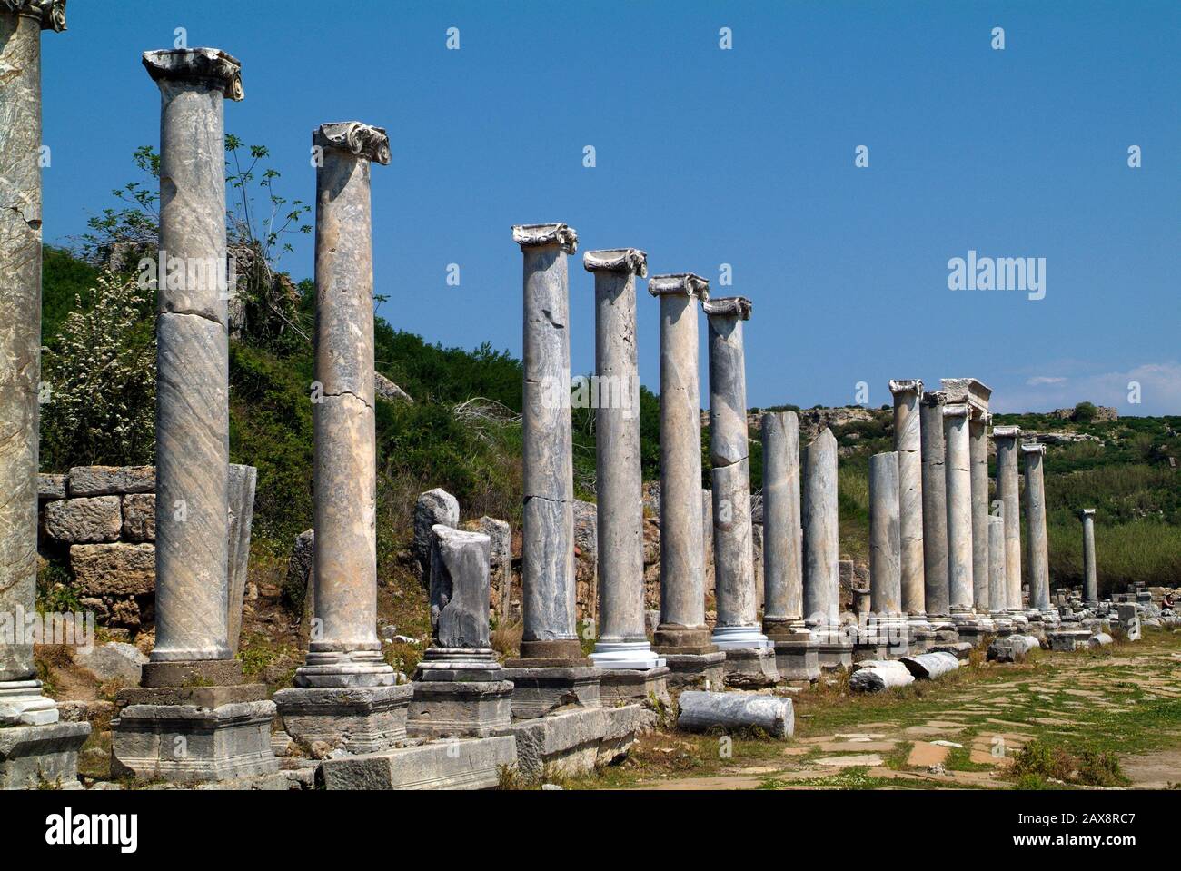 Turkey, colonnade in ancient city of Perge, former capital of Greek ...