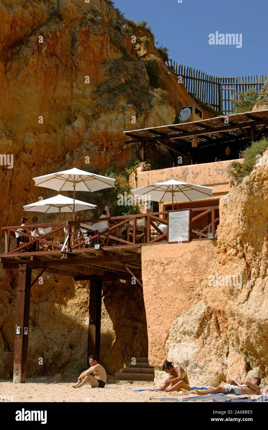 Small restaurant on the cliff above the beach serving for holiday ...