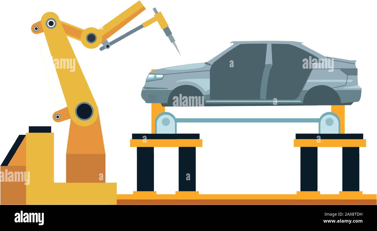 industrial arm working on lifted car,, colorful design Stock Vector ...