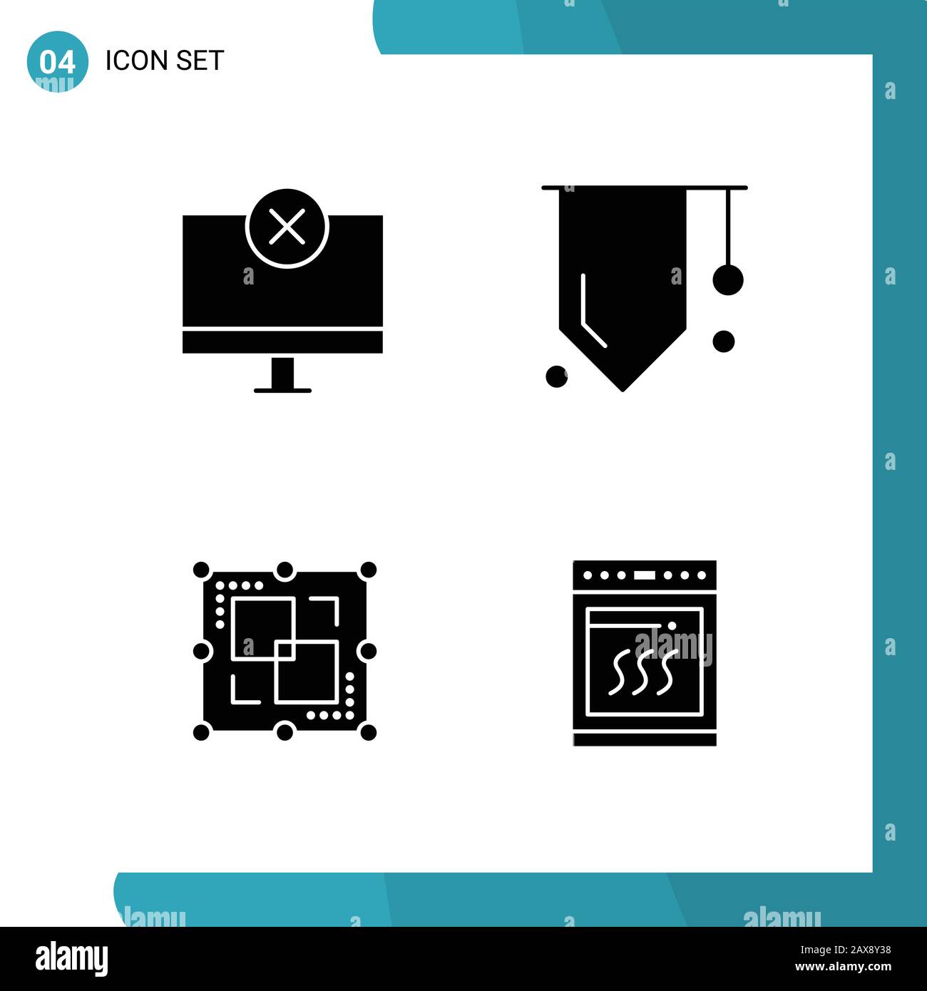 Vector Pack of 4 Glyph Symbols. Solid Style Icon Set on White ...